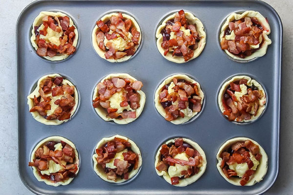 Cranberry Brie Tarts with Bacon & Red Onion