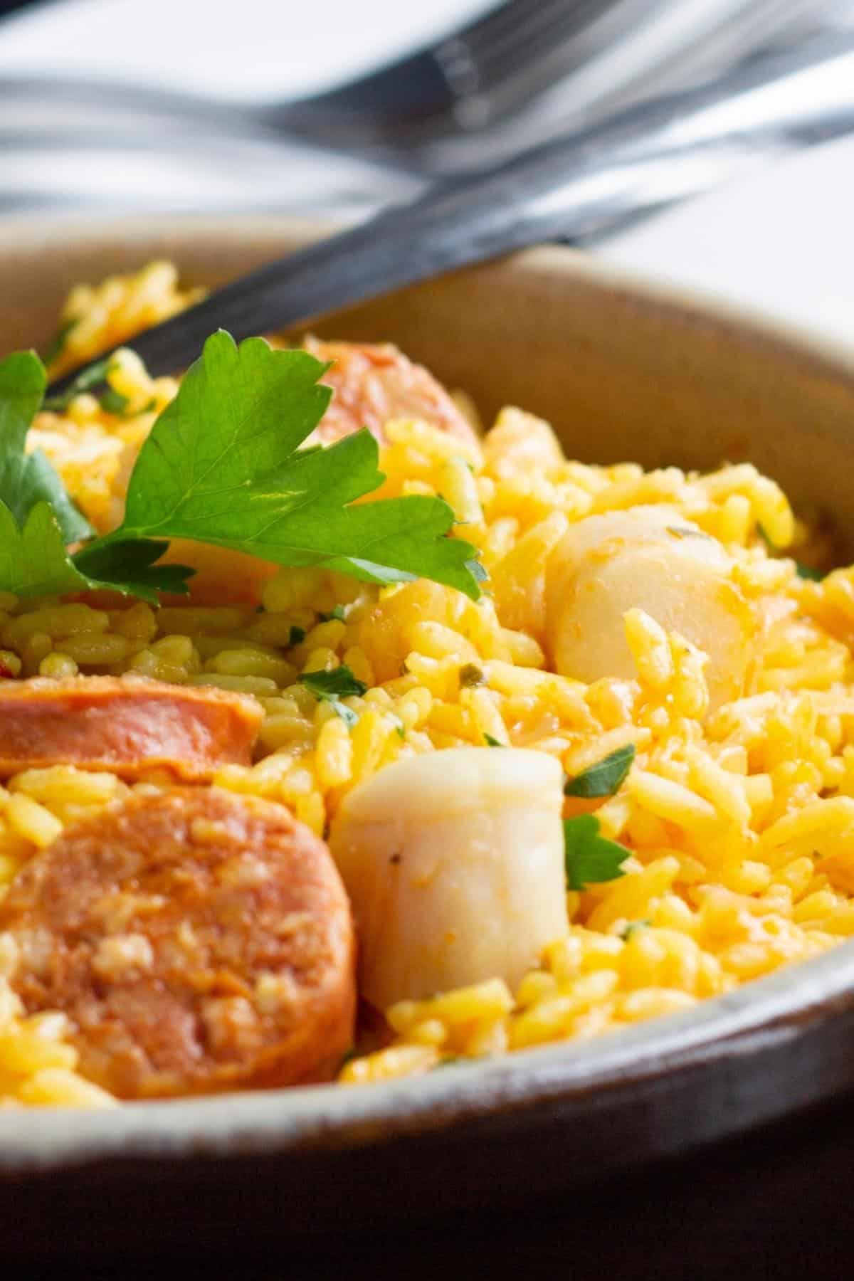 Easy One Pot Scallops & Chorizo Paella - Erren's Kitchen
