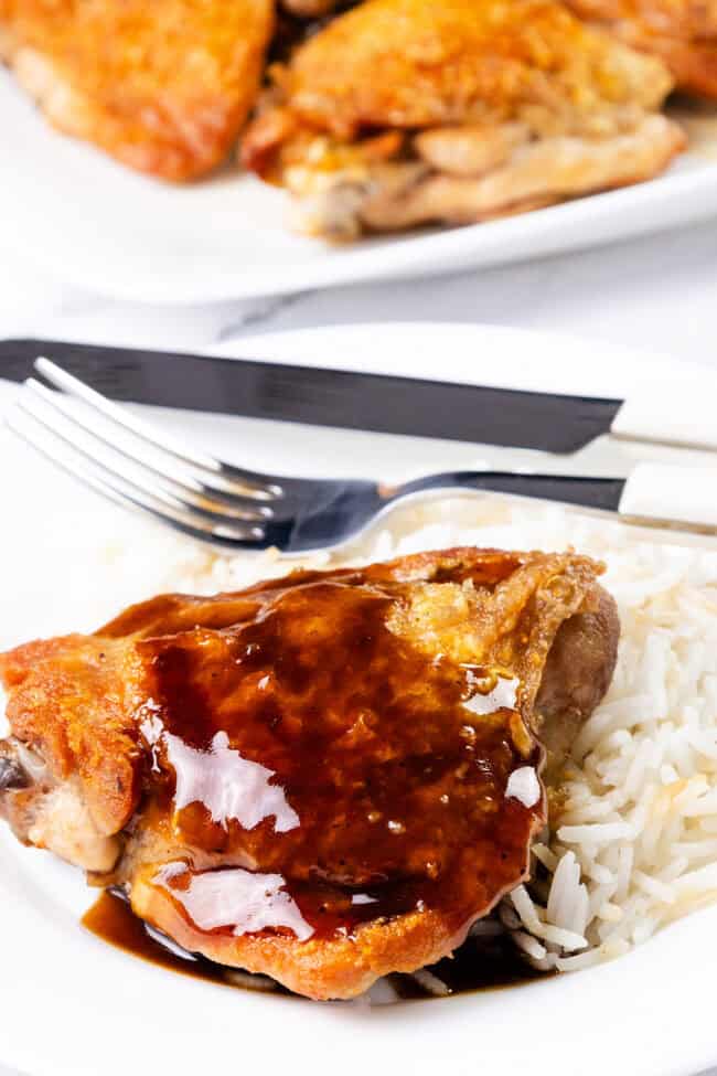 Crispy Skin Chicken Thighs With Bourbon Glaze