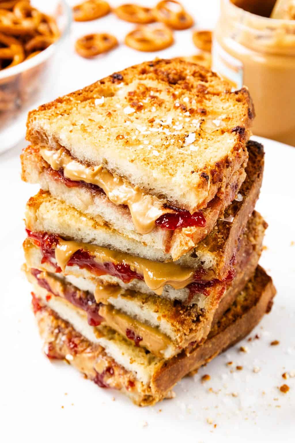 Grilled Peanut Butter and Jelly with Crunchy Pretzel Coating